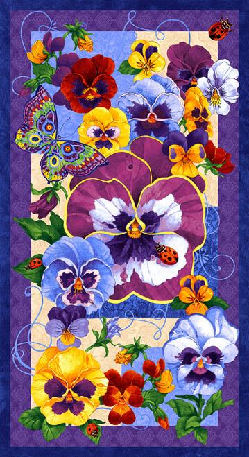 Pansy Rose Periwinkle Panel – 5 Little Monkeys